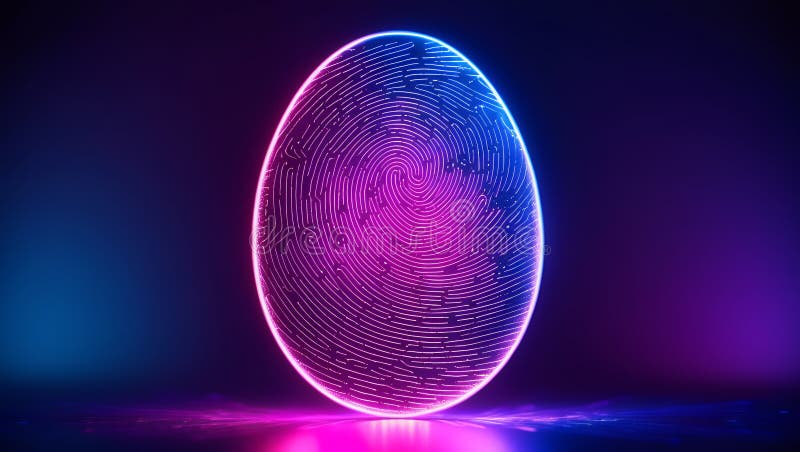 Neon Light Fingerprint Pattern and Dark Background Stock Illustration ...