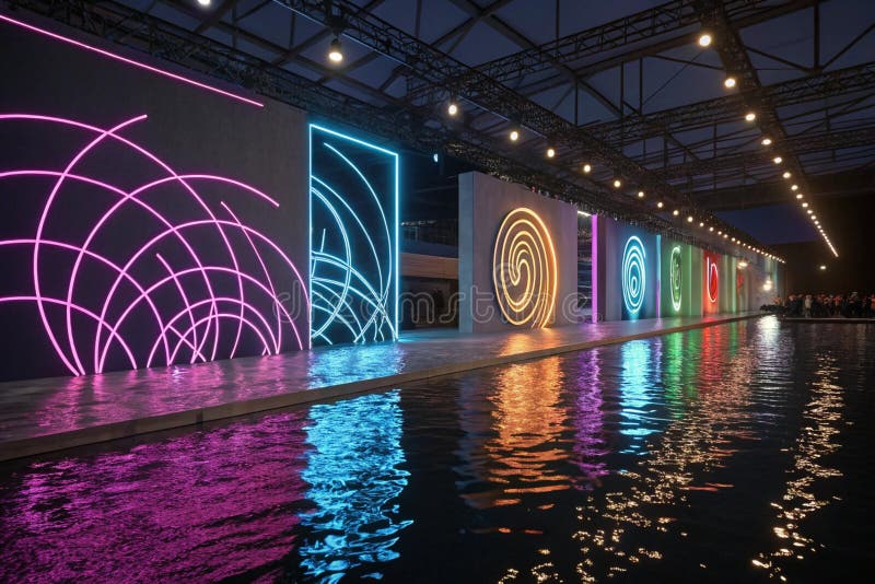 Neon Light Fluorescent Glow Reflection on Water Stock Illustration ...