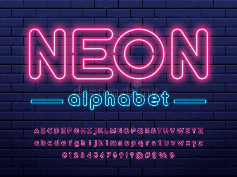 Neon light script font stock vector. Illustration of glow - 140964775