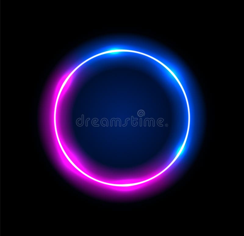 Neon Light Frame Box Line Circle Background. Led Neon Glow Vector Shape ...