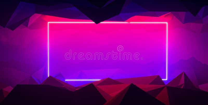 Neon Light Frame Glowing in Low Poly Cave Stock Photo - Image of energy ...