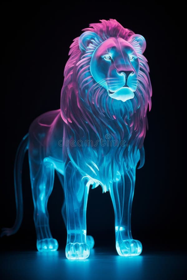 Neon Light Glass Lion on Black Background Generative AI Stock Photo ...
