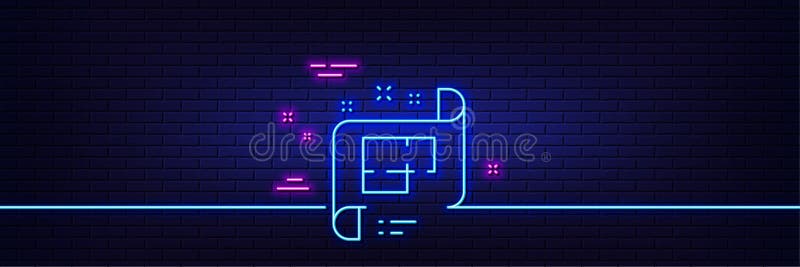 Architectural Plan Line Icon. Technical Project Sign. Neon Light Glow ...