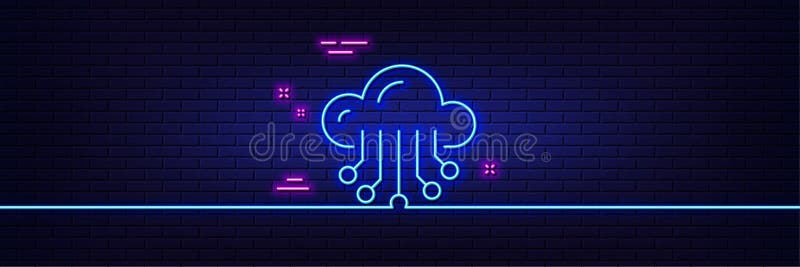 Cloud Storage Service Line Icon. Big Data Sign. Neon Light Glow Effect ...