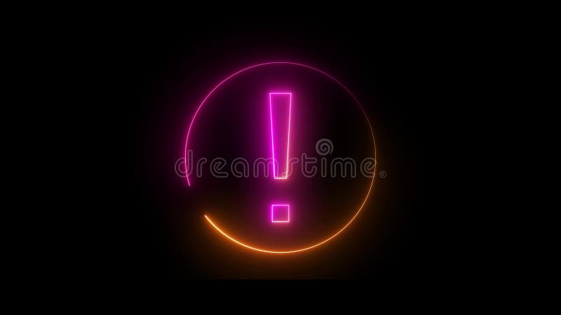 Neon Light Glowing Exclamation Mark on Black Background.Neon Glowing ...