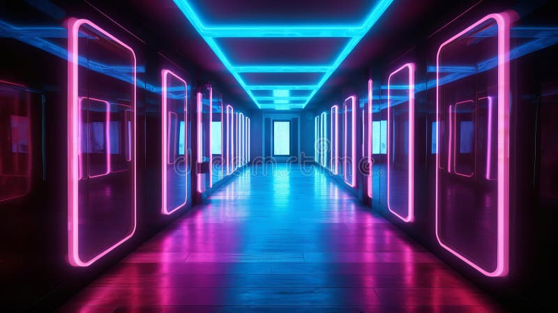 Neon Light Hallway with Fluorescent Colors. Generative AI. Stock ...