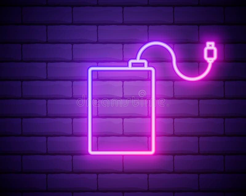 Neon Light. HDD Icon. Hard Disk Storage Sign. Hard Drive Memory Symbol ...