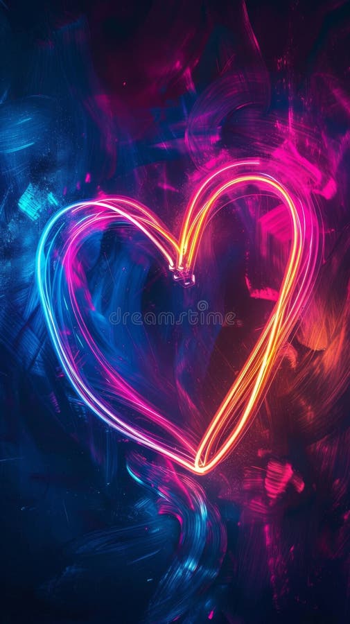 Neon Light Heart Shape on Abstract Colorful Background, Romantic ...