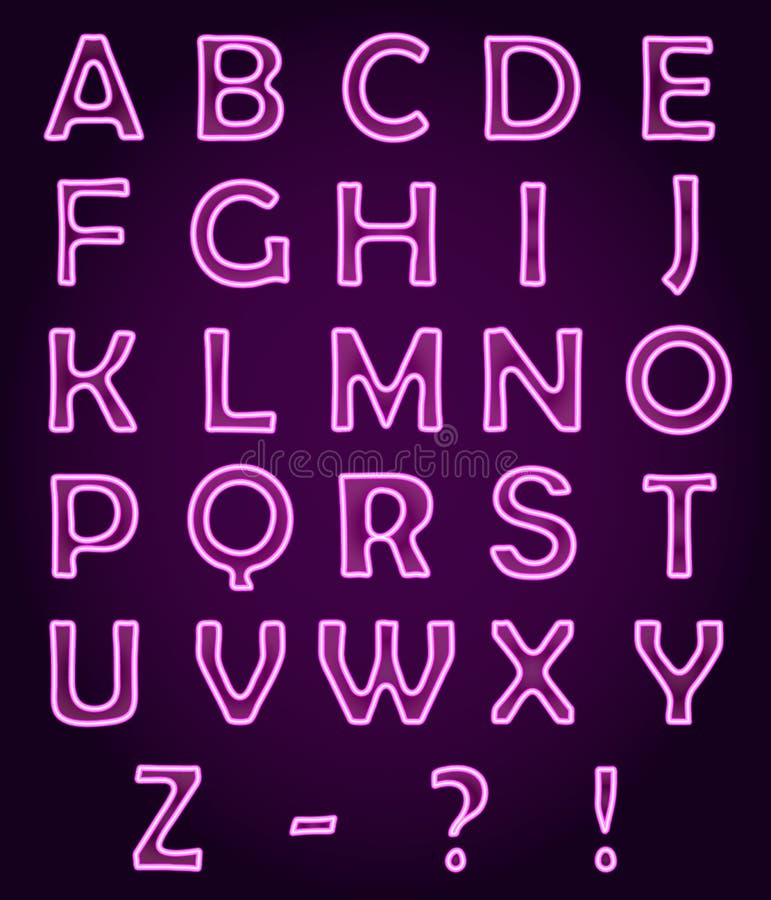 Neon Light Letters Alphabet ABC, Vector Font Stock Vector ...