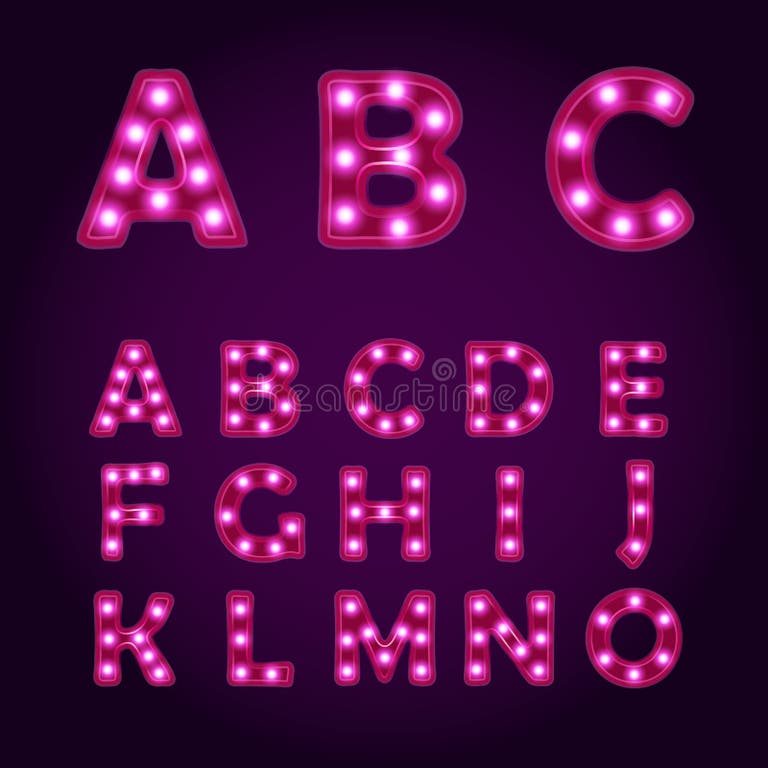 Neon Light Letters Alphabet, Vector Font Illustrations, Lightbulb Stock ...