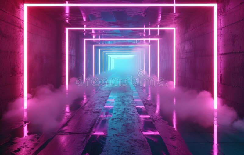 The Neon Light Makes a Glowing Pathway Stock Illustration ...