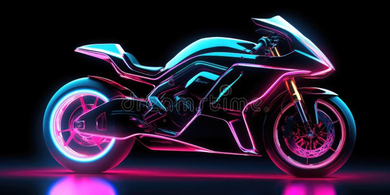Neon Light Motorcycle Concept Stock Illustration - Illustration of ...