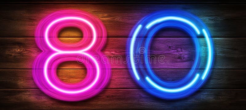 Neon Light Number Eighty 80 with Pink and Blue Glowing Effect on a ...