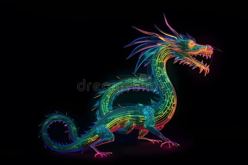 Neon Light Oriental Dragon Illustration. Generative AI Stock ...