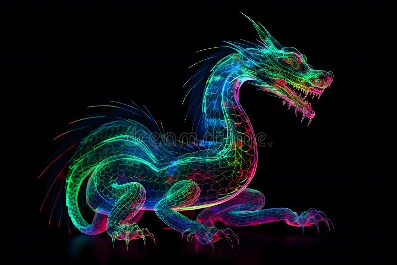 Neon Light Oriental Dragon Illustration. Generative AI Stock ...