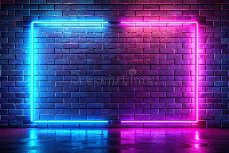 Neon Light Rays on Neon Brick Wall in Empty Scene Stock Illustration ...