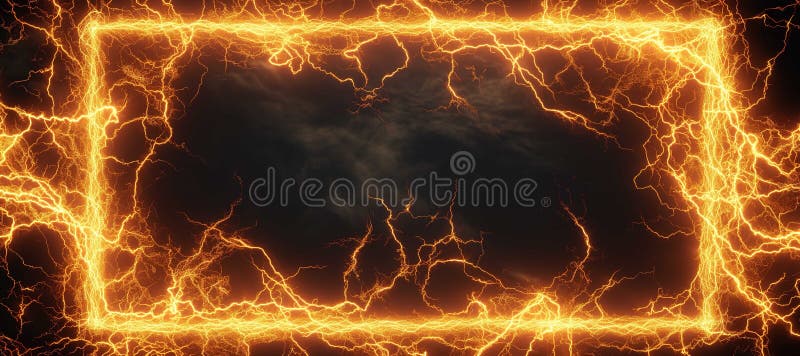 Neon Light Rectangle Box Frame with Electric Fire Lightning and Smoke ...