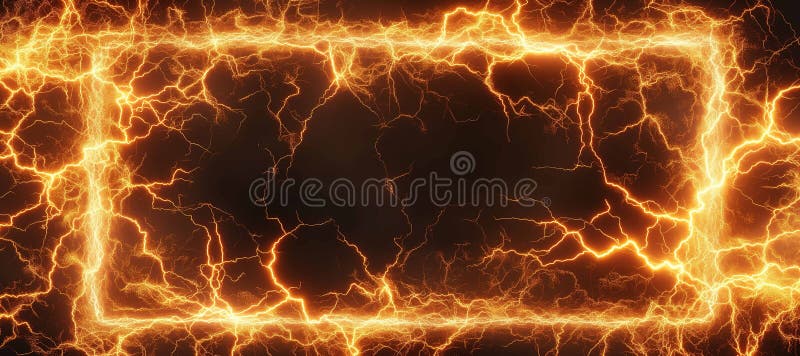 Neon Light Rectangle Box Frame with Electric Fire Lightning and Smoke ...