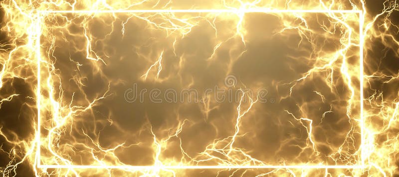 Neon Light Rectangle Box Frame with Electric Fire Lightning and Smoke ...