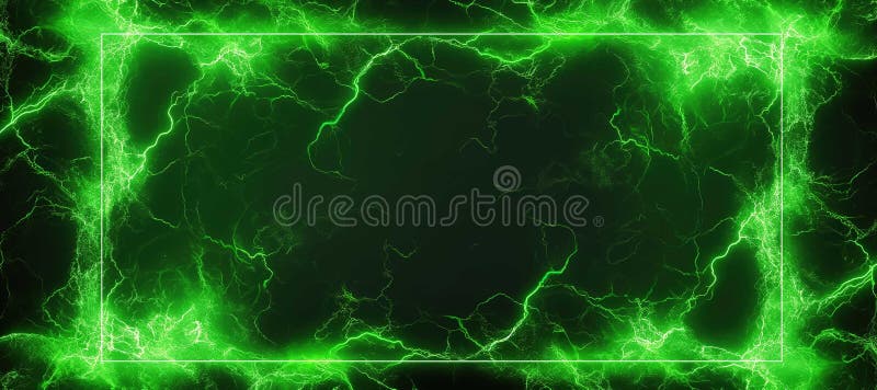 Neon Light Rectangle Box Frame with Electric Green Lightning and Smoke ...