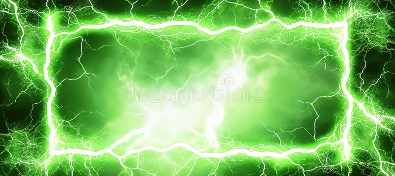 Neon Light Rectangle Box Frame with Electric Green Lightning and Smoke ...