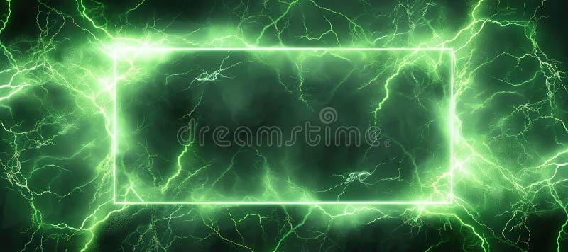 Neon Light Rectangle Box Frame with Electric Green Lightning and Smoke ...