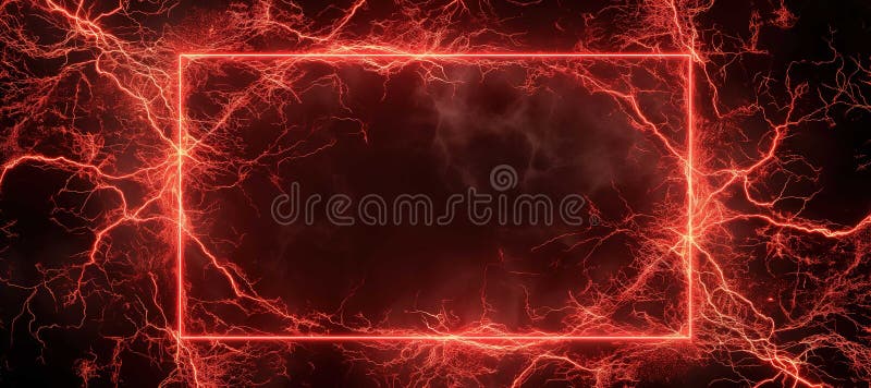 Neon Light Rectangle Box Frame with Electric Red Lightning and Smoke ...