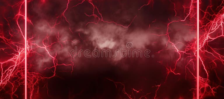 Neon Light Rectangle Box Frame with Electric Red Lightning and Smoke ...