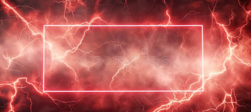 Neon Light Rectangle Box Frame with Electric Red Lightning and Smoke ...