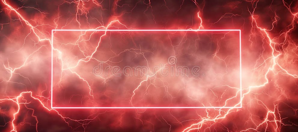 Neon Light Rectangle Box Frame with Electric Red Lightning and Smoke ...