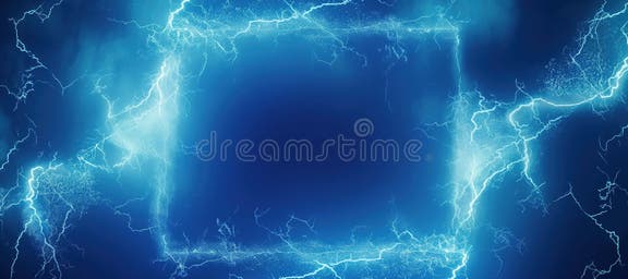 Neon Light Rectangle Box Frame with Electric Blue Lightning and Smoke ...