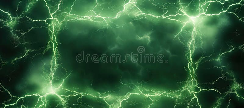 Neon Light Rectangle Box Frame with Electric Green Lightning and Smoke ...