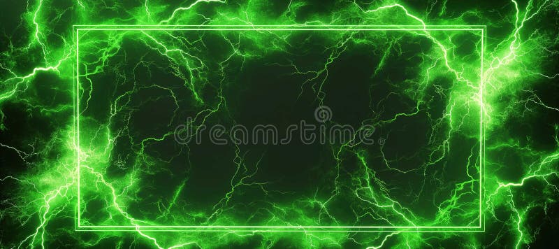 Neon Light Rectangle Box Frame with Electric Green Lightning and Smoke ...