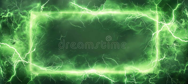 Neon Light Rectangle Box Frame with Electric Green Lightning and Smoke ...