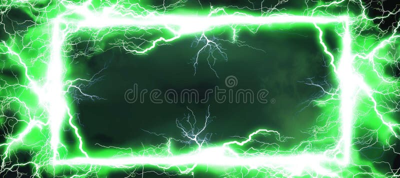 Neon Light Rectangle Box Frame with Electric Green Lightning and Smoke ...