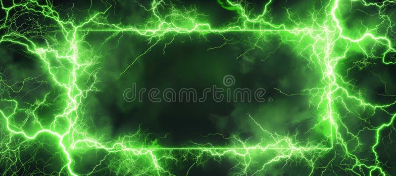 Neon Light Rectangle Box Frame with Electric Green Lightning and Smoke ...