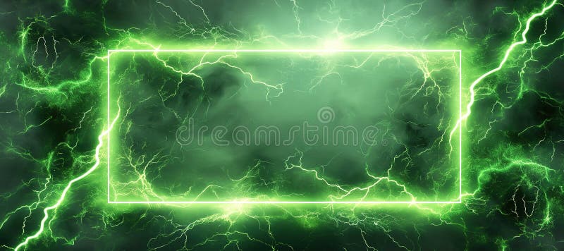 Neon Light Rectangle Box Frame with Electric Green Lightning and Smoke ...