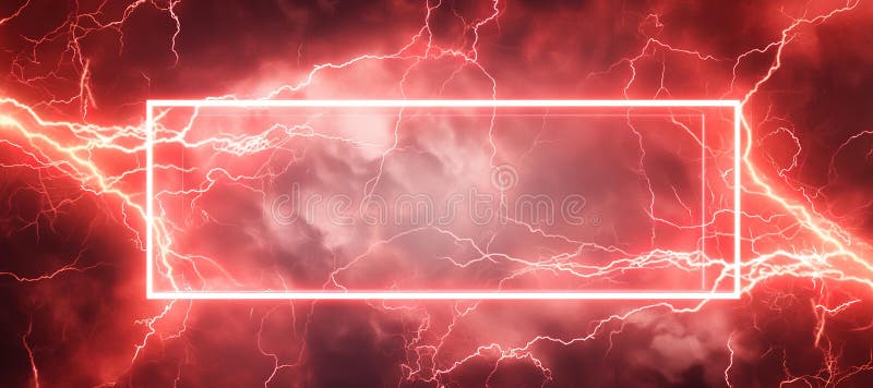 Neon Light Rectangle Box Frame with Electric Red Lightning and Smoke ...