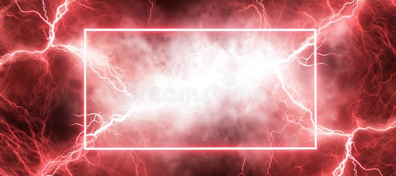 Neon Light Rectangle Box Frame with Electric Red Lightning and Smoke ...