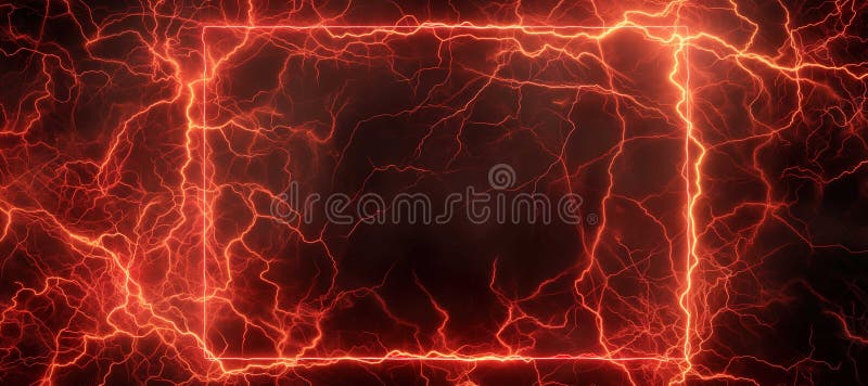 Neon Light Rectangle Box Frame with Electric Red Lightning and Smoke ...