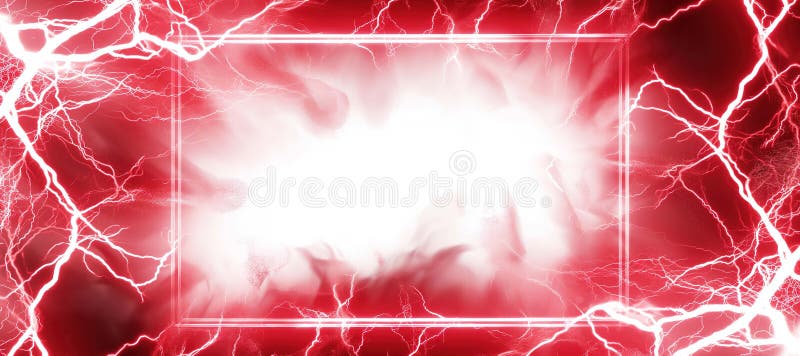 Neon Light Rectangle Box Frame with Electric Red Lightning and Smoke ...
