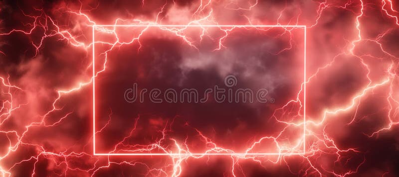 Neon Light Rectangle Box Frame with Electric Red Lightning and Smoke ...