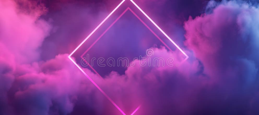 Neon Light Rectangular Line Frame Background with Colorful Glowing ...