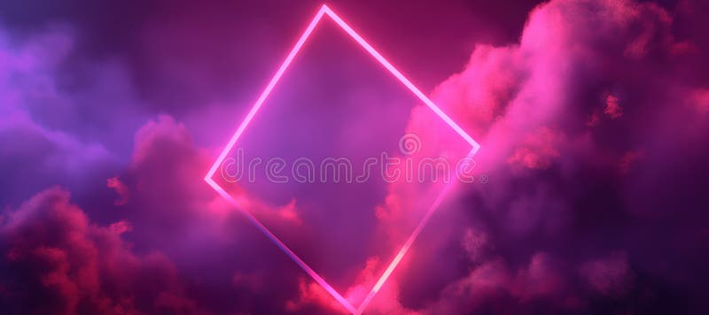 Neon Light Rectangular Line Frame Background with Colorful Glowing ...