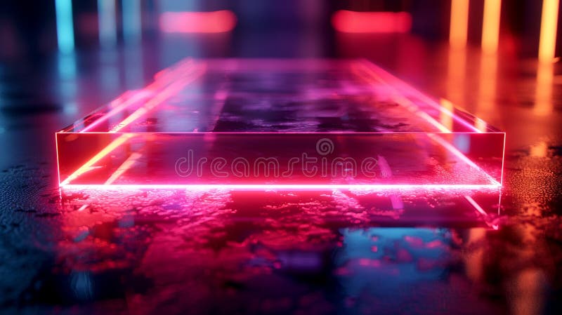Neon Light Reflection on Glass Platform Stock Illustration ...