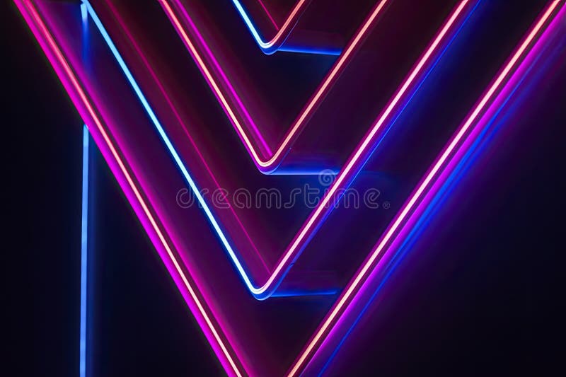 Neon Light Room with Round Stage in the Center, 3d Rendering. Computer ...