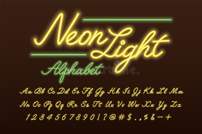 Neon light script font stock vector. Illustration of glow - 140964775
