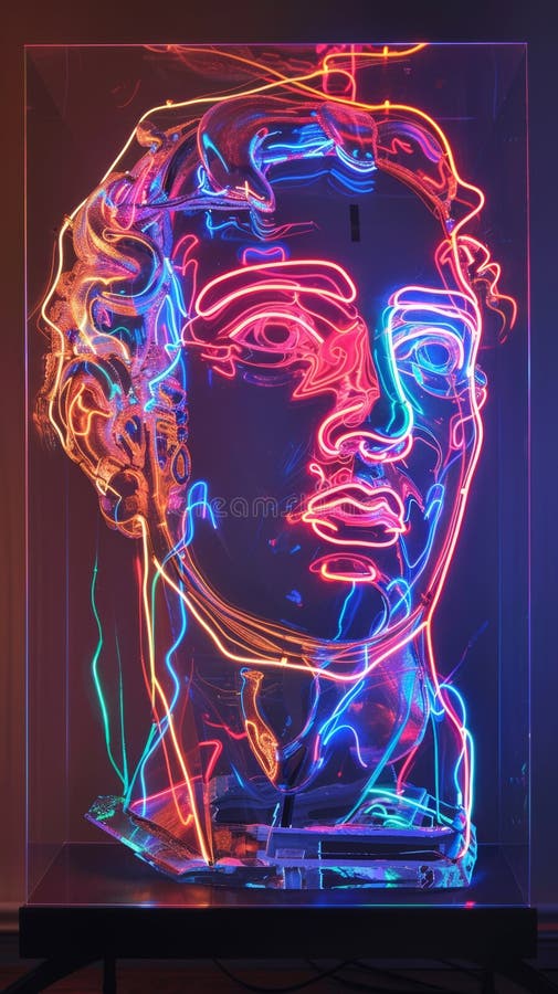 Neon Light Sculpture of a Classical Bust Stock Image - Image of bust ...