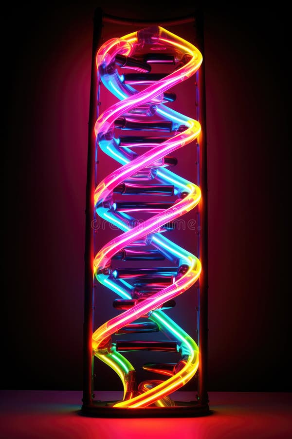 Neon Light Sculpture in the Shape of a Double Helix DNA Strand Stock Illustration - Illustration ...