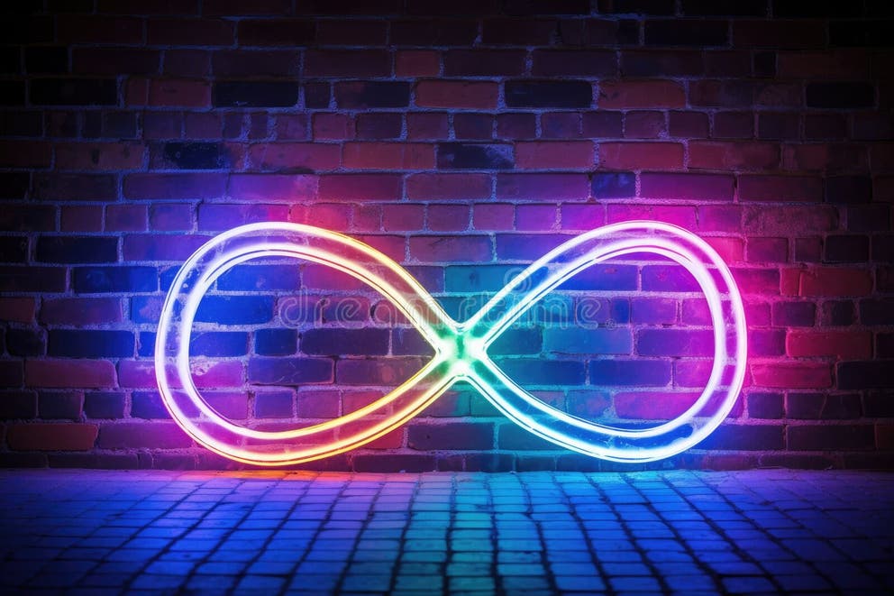 Neon Light in the Shape of an Infinity Sign on a Brick Wall Stock Photo ...